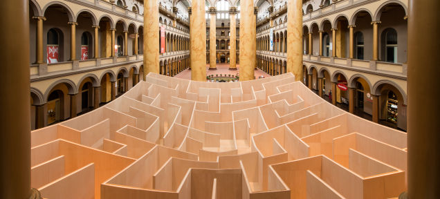 The middle of this massive indoor maze reveals how to get back out ...